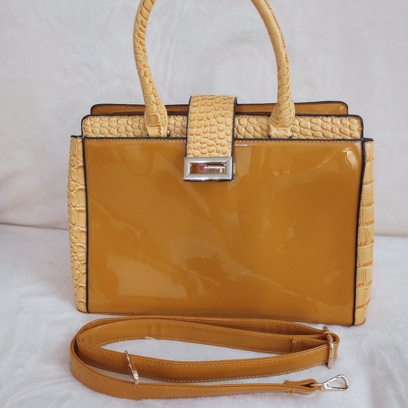 Diophy | Bags | Yellow Crocodile Print Satchel Bag | Poshmark
